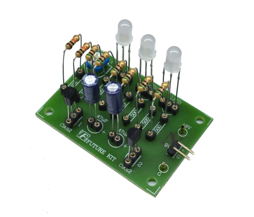 FK1222 Solderless Flasher with 3 LEDs - each LED has 2 colours - KITSTOP